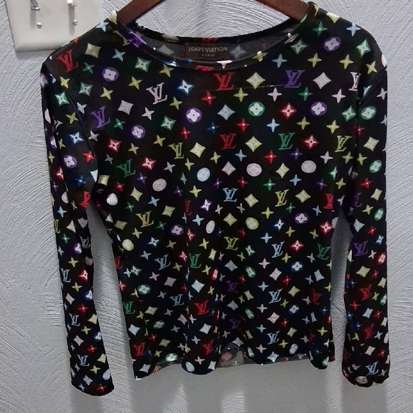 Louis Vuitton | Tops | Louis Vuitton Black Multicolor Logo Long Sleeve ...